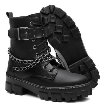Bota Rock Coturno Feminina Tratorada Fivela Lateral Corrente Numeração ...