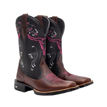 Bota Texana Western Feminina Bico Quadrado Texas Gold Cara de Boi Café ...