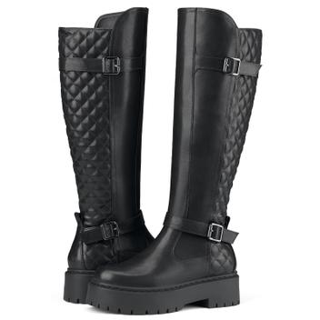 Botas de cano alto SUEDI Riding Buckle Biker Platform Femininas - Bota ...