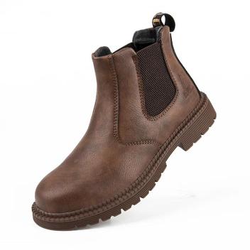 Botas de Trabalho de Couro Impermeáveis com Biqueira de Aço - Marrom ...