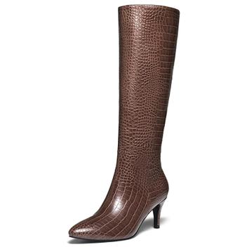 Botas femininas SUEDI na altura do joelho, panturrilha, estilete e bico ...