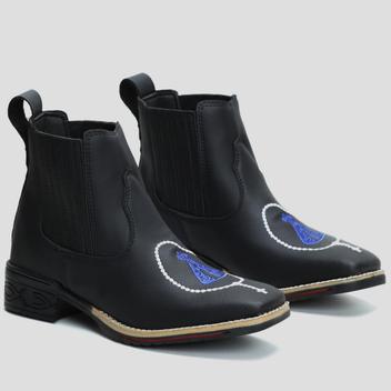 Botina Bota Country Texana Feminina Bico Quadrado Bordado Terço ...