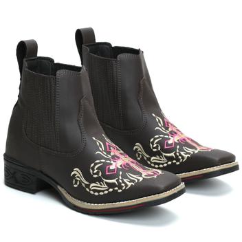 Botina Bota Country Texana Feminina Bico Quadrado Marrom - GENERICA ...