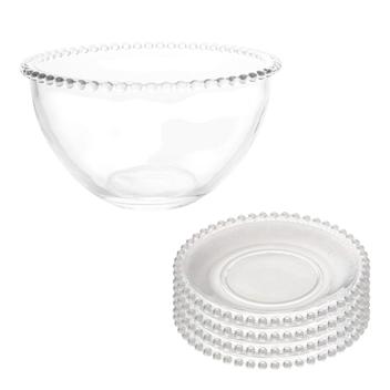Bowl Grande Para Servir Sobremesas Saladas Com 4 Pratos 20cm Cristal ...