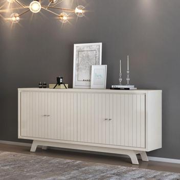 Buffet Brise Organizador Multiuso Sala de Estar 4 Portas 2 Prateleiras Madeira MDF Branco Off ...