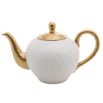 Bule P/ Chá em Porcelana Branco e Dourado Dubai 1L 16x24,2x12cm - WOLFF ...