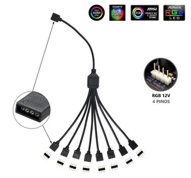 Cabo Adaptador RGB LED 12V 4 Pinos Divisor 8 Portas Sync - Alloyseed ...