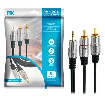 Cabo Conversor de Audio P2 x RCA Duplo - Ideal p/aparelhos MP3, MP4 ...