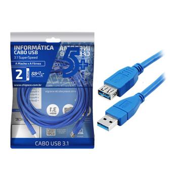 Cabo Extensor USB 3.1 SuperSpeed - 2 metros - Chip Sce 018-7702 - Cabo ...