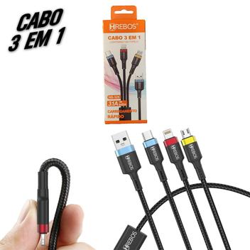 Cabo Para Carregador De Celular Smartphone Tablet 3 Conectores em 1 V8 ...
