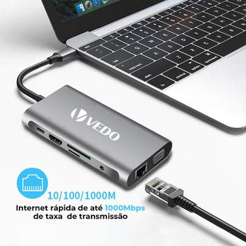 Cabo Thunderbolt 3 Hdmi Tipo C 3.1 Usb 3.0 Vga P2 Micro SD TF 10 Em 1 ...