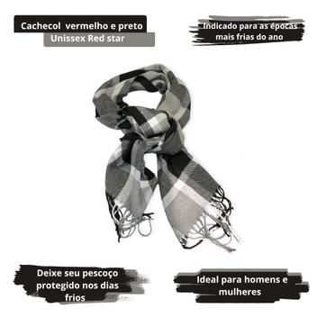 Cachecol Preto e Cinza Xadrez Quentinho Anti Frio - REDSTAR - Cachecol ...