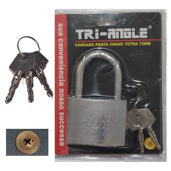 Cadeado Grande 75mm Triangle Chave Tetra Robusto Corpo Haste Inox ...