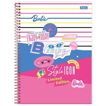 Caderno Escolar Barbie Capa Dura Espiral 1 Matéria 80 Folhas - Caderno ...
