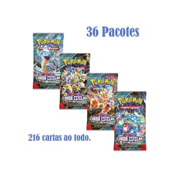 Caixa 36 pacotes de Figurinha Pokémon Coroa Estelar Escarlate e Violeta ...