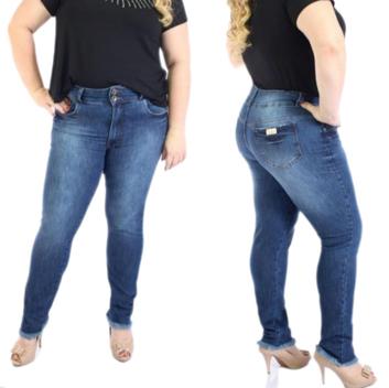 Calça Fem Plus Size Básica Cós Largo Com Barra Desfiada - EMPORIO JEANS ...