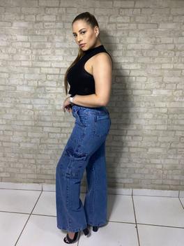 Calça feminina wide flare / pantola / cargo / bolso - Everest Model ...
