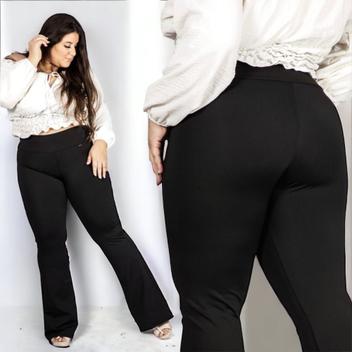 Calça flare Bailarina boca de sino plus size Suplex cintura alta G1 G2 ...
