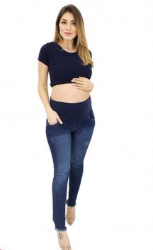 Calça Jeans Gestante/Grávida Roberta com elastano e cós elevado ...