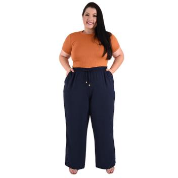 Calça Plus Size Estilo Pantalona Feminina Cintura Alta Dunas Tendencia ...