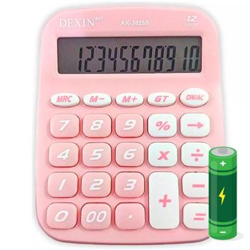 Calculadora 12 Dígitos Rosa Dexin KK-3825B com pilha inclusa mesa balcão escritório ...