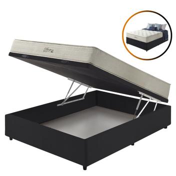 Cama Box Baú Casal Preto + Colchão Molas Ensacadas HiperSoft Boston ...