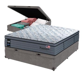 Cama Box Baú Cinza e Colchão Casal Passion Posturepedic Pillow Cloud ...