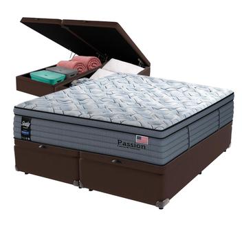 Cama Box Baú Marrom e Colchão King Passion Posturepedic Pillow Cloud ...