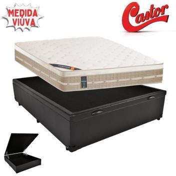 Cama Box Baú Viúva Medida Especial Sintético + Colchão Castor Molas ...