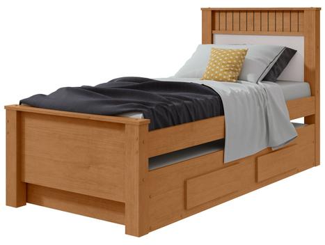 Cama de Solteiro com Cama Auxiliar 2 Gavetas Móveis Lopas Reali Amêndoa ...