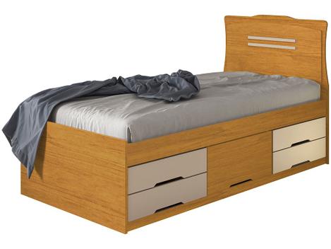 Cama de Solteiro Conquista Móveis Julia Cinamomo e Off-White - Cama de ...
