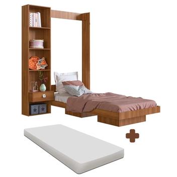 Cama Retrátil Embutida Solteiro Com Estante Nogal Com Colchão Galas ...