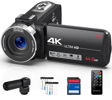 Câmera de vídeo DINGETU 4K Ultra 44MP Vlogging YouTube com microfone ...