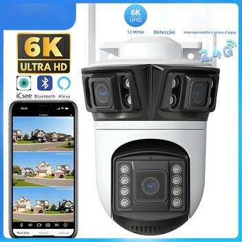 Câmera de Vigilância Externa 6K WiFi com 3 Lentes HD - Detecção Humana ...