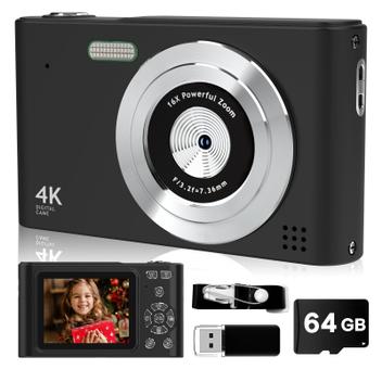 Câmera digital BEARBISU FHD 1080P 44MP com cartão de 64GB Kids Black ...