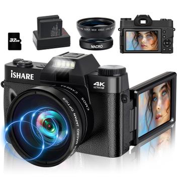 Câmera digital ISHARE 4K 48MP WiFi Vlogging Ecrã Flip de 3" - Câmera ...