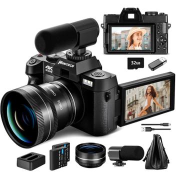Câmera digital Mo 48MP, vlog de vídeo 4K, tela flip de 180 - Monitech ...