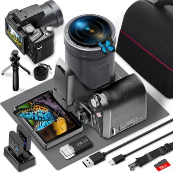 Câmera digital Monitech 64MP 4K Vlogging WiFi 2 baterias 32GB - Câmera ...