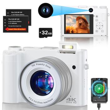 Câmera digital NINIVISION 64MP 4K Câmeras duplas 32GB Cartão SD ...