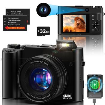 Câmera digital NINIVISION 64MP 4K Câmeras duplas 32GB Cartão SD ...