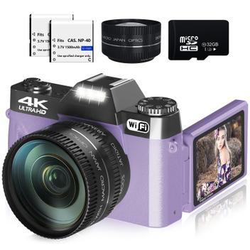 Câmera digital VETEK 4K 56MP com lente grande angular e macro roxa ...