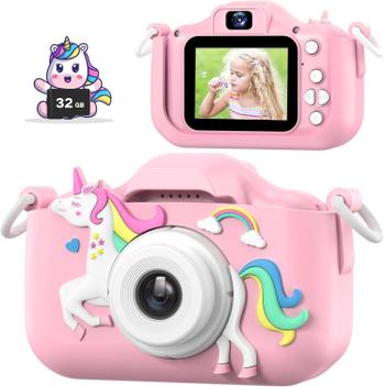 Câmera infantil Magolo Magolo 48MP 1080P Vídeo 32GB Cartão SD rosa ...