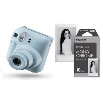 Camera instax mini 12 azul candy + filme instax mini monochrome 10 ...