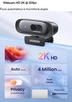 Câmera Usb Pc Webcam 2K 30Fps Full Hd 360 Dois Microfone - Ugreen - Webcam - Magazine Luiza
