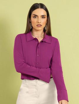 Camisa Camisete Feminina Manga Longa Gola e Botoes Frontal - Cativa ...