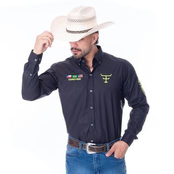 Camisa Country Masculina Original Texas Farm Manga Longa Preta Bordada ...