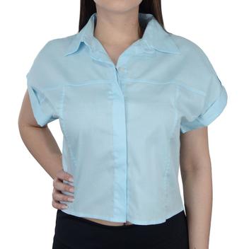 Camisa Feminina Milani Cropped Azul Piscina - 322 - Camisa Feminina ...