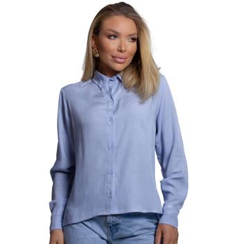 Camisa Feminina Social Camisete Manga Longa Casual Básica Sem Bolso Com ...