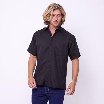 Camisa Masculina Social Tecido de Microfibra Preto Manga Curta - Blink ...