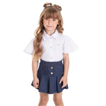Camisa social feminina infantil branca ou rosa com gola e bordado ...